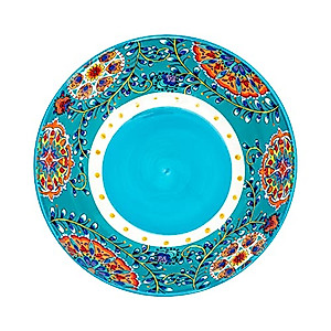 MICROWAVE SAFE Holiday Christmas DInner Ceramic Large Serving Bowl Pasta Bowl Fruit Bowl Salad Bowl Party Holiday Bohemian Talavera Spanish Influenced Design (Turquoise)