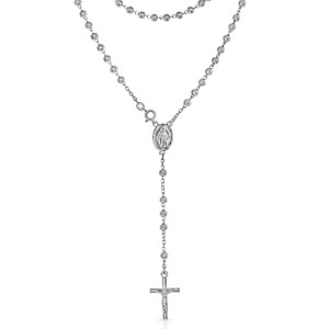 Unisex Sterling Silver Rosary Necklace Dainty 4mm-6mm Beads Handmade Italy, 24 Inch (5mm)