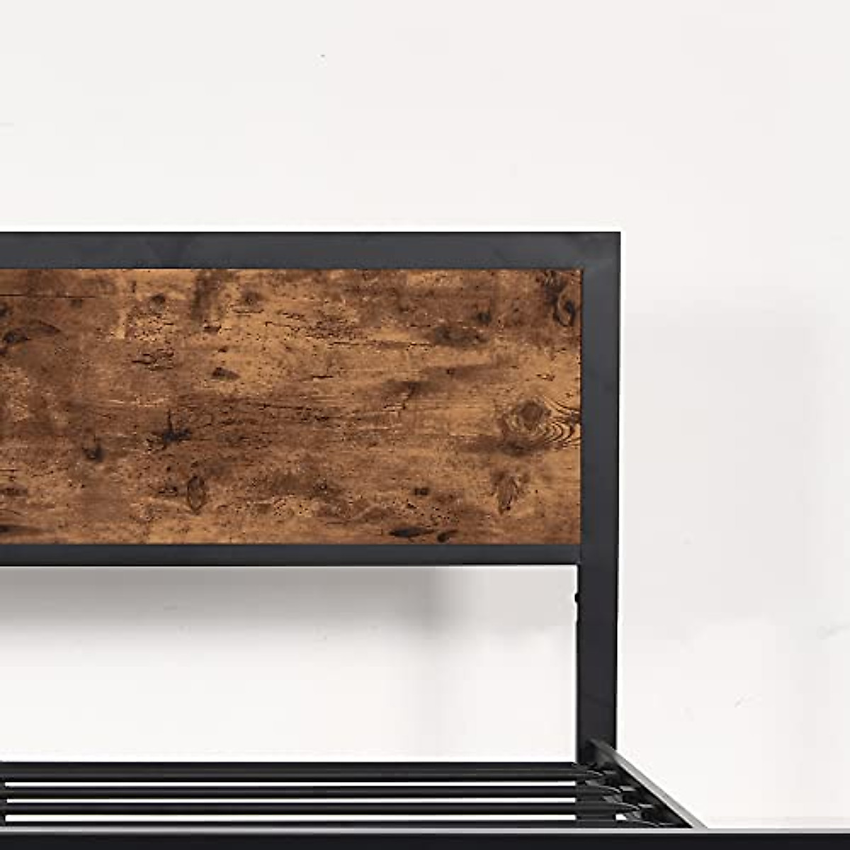 Queen Size Platform Metal Bed Frame with Wooden Headboard and Footboard/Rustic Country Style Mattress Foundation /No Box Spring Needed/Under Bed Storage/Strong Slat Support, Rustic Brown (Queen)