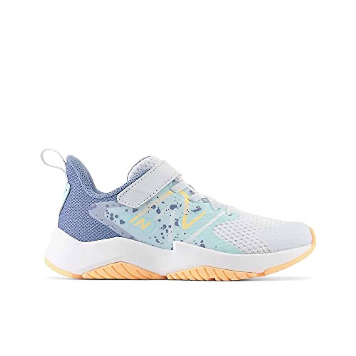 New Balance Kid's Rave Run V2 Hook & Loop Shoe, Ice Blue/Bright Cyan/Solar Flare, 1 Little Kid