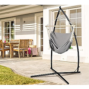 LAZZO Hanging Lounge Chair with Stand Indoor Outdoor Swing Chair Include X-Shaped Stand Lounge Chair Stand Set Hanging Egg Chair Swing Chair for Bedroom Cotton Hang Chair and Heavy Duty Steel Stand