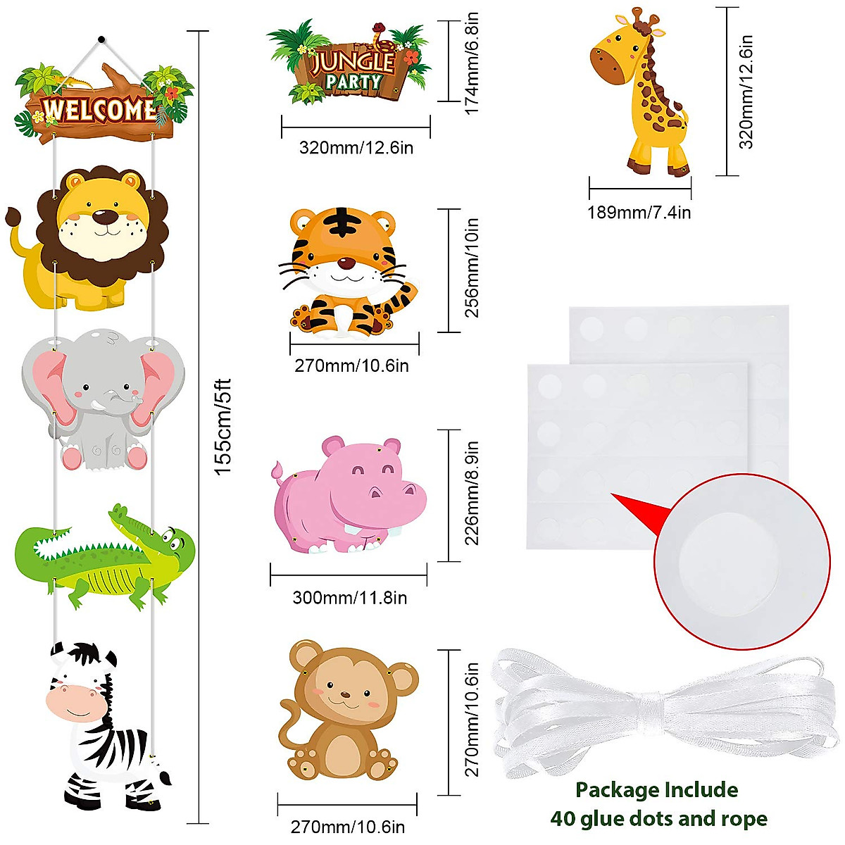 Sumind Jungle Animal Theme Party Supplies Woodland Animal Cutouts Banner Jungle Party Decorations Welcome Jungle Party Door Signs for Baby Shower Family Reunion School Party Decorations