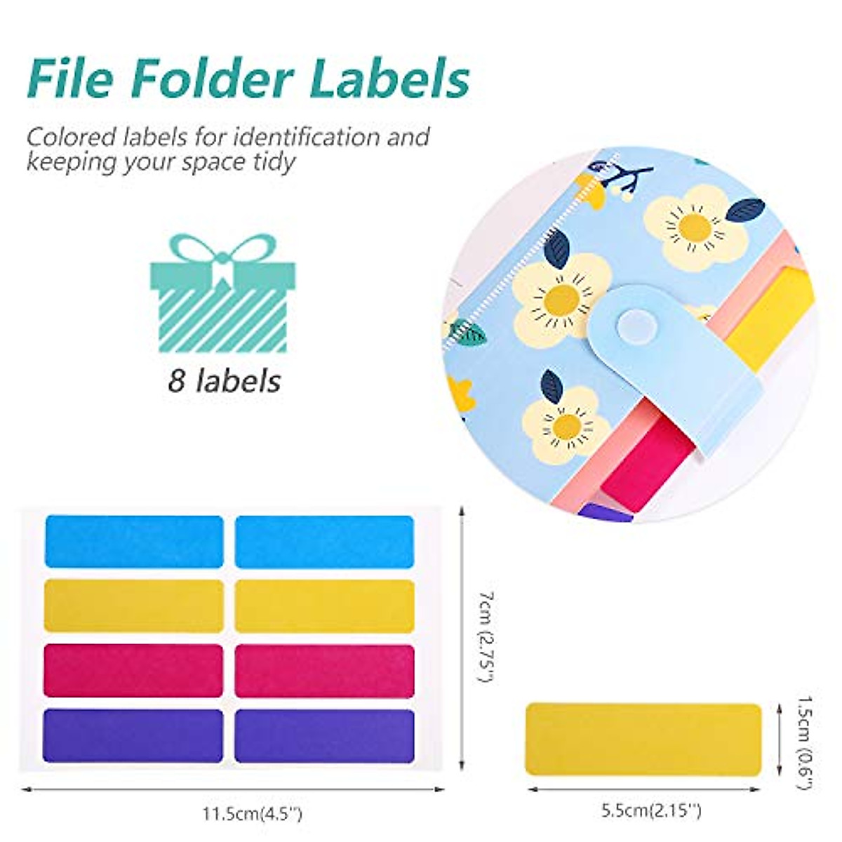 Skydue 4 Pack File Folders with 32 pcs Labels, 5 Pockets Expanding File Folder with Snap Closure A4 Letter Size Accordion Document Organizer for School and Office