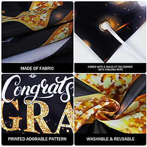 Aaskuu Graduation Banner 2024 Black and Gold - 72.8x43.3 Inch, Congrats Grad Banner for Graduation Party Decorations, Large Congratulations Banner Class of 2024 Graduation Backdrop