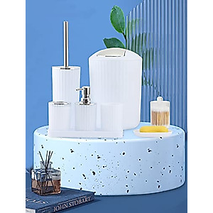 Bathroom Accessories Set, 8 Piece Plastic Gift Set, Toothbrush Holder, Toothbrush Cup, Soap Dispenser, Soap Dish, Toilet Brush Holder, Trash Can (White)