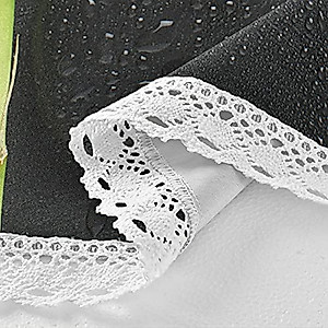 Black Zen Basalt Stones with Dew Green Bamboo on Dark Round Table Cloth, Circle Table Linen White Lace Dinner Tablecloth Mat, Desk Cloth Cover for Home Party Wedding 60 Inches