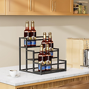ZGO 3 Tier Coffee Syrup Rack for Coffee Bar, Water Bottle Organizer for Cabinet, Simple Syrup Bottles Coffee Station Organizer for Countertop, Coffee Bar Accessories and Organizer(Black)
