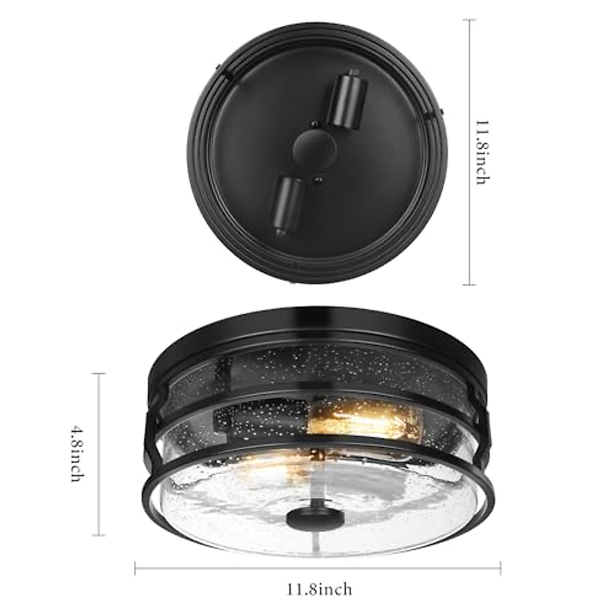 Flush Mount Ceiling Light Fixture, 12 Inch Close to Ceiling Light with Black Metal Cage, Modern Industrial Ceiling Lamp with Seeded Glass for Kitchen Hallway Bedroom Living Room Foyer