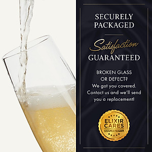 ELIXIR GLASSWARE Crystal Champagne Flutes – Elegant Champagne Glasses, Hand Blown – Set of 2 Modern Champagne Flutes – Gift for Wedding, Anniversary, Christmas – 5oz, Clear
