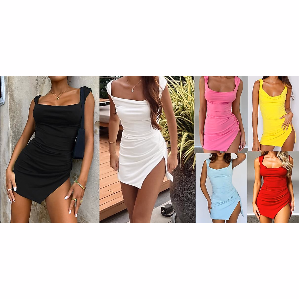 NUFIWI Womens Sexy Going Out Mini Dress Y2k Sleeveless ShortRuched Dress Bodycon Tank Top Cami Dresses Cute (LowCut Rosy, S)