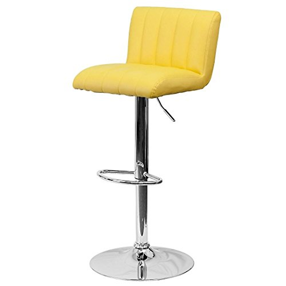 Contemporary Bar Stool Vertical Line Design Hydraulic Adjustable Height 360-Degree Swivel Seat Sturdy Steel Frame Chrome Base Dining Chair Bar Pub Stool Home Office Furniture - Set of 2 Yellow #1983
