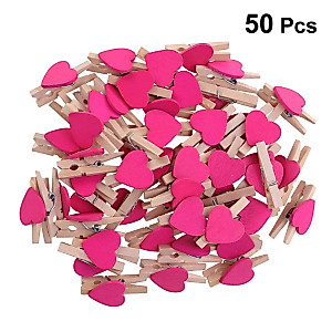 NUOBESTY 50pcs Mini Wooden Clips Clothespins Crafts Clips with Hearts for Wedding Party Valentines Day Decoration Rosy