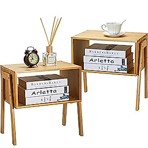 Pipishell Bamboo Stackable End Tables, Wood Living Room Nightstand, Bedside Tables for Bedroom Storage, Set of 2