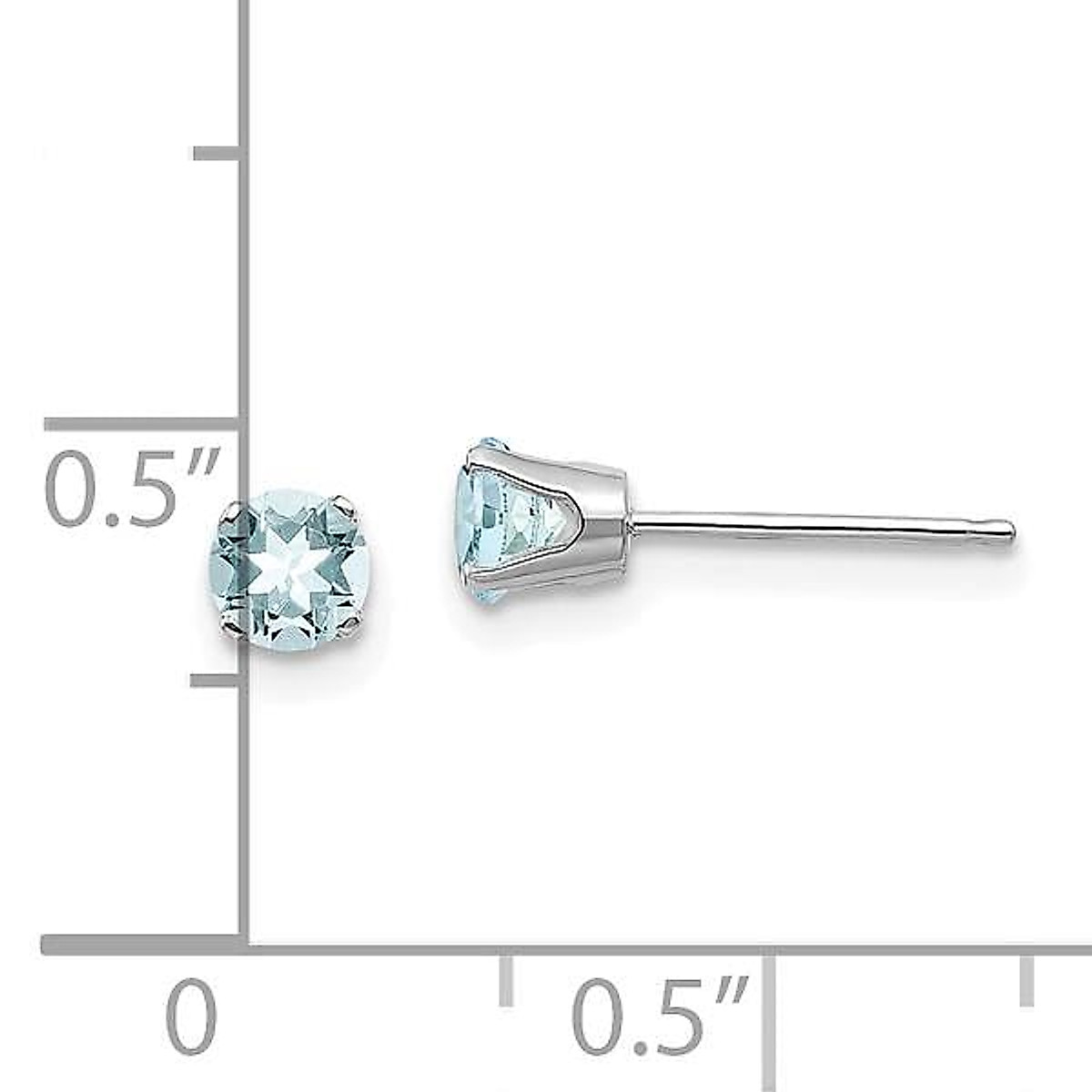 14K White Gold 4mm Blue Aquamarine Studs Gemstone Earrings March Birthstone Jewelry
