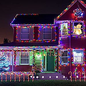 16'' Christmas Candy Cane Lights Outdoor Pathway, Set of 12 Christmas Candy Cane Markers Waterproof, Light Up Xmas Candy Cane Decoration with Stakes for Patio, Garden, Walkway