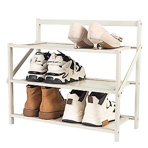 COMAX Folding Bamboo Shoe Rack for Entryway Small Space, Installation-Free Foldable Shoes Storage Organizer, Free Standing Three Shelf Shoe Stand for 6-9 Pairs, Small Shoe Rack 3 Tier 20 Inch Wide