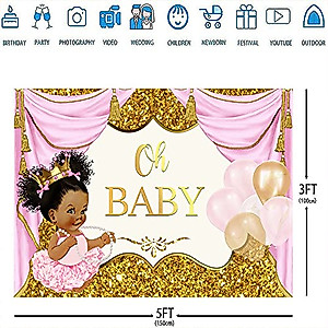 Ticuenicoa Oh Baby Backdrop for Girl Royal Princess Pink and Gold Baby Shower Backdrops for Photography Fresh Princess Babyshower Background It's A Girl Banner 1st Birthday Party Supplies 5x3ft