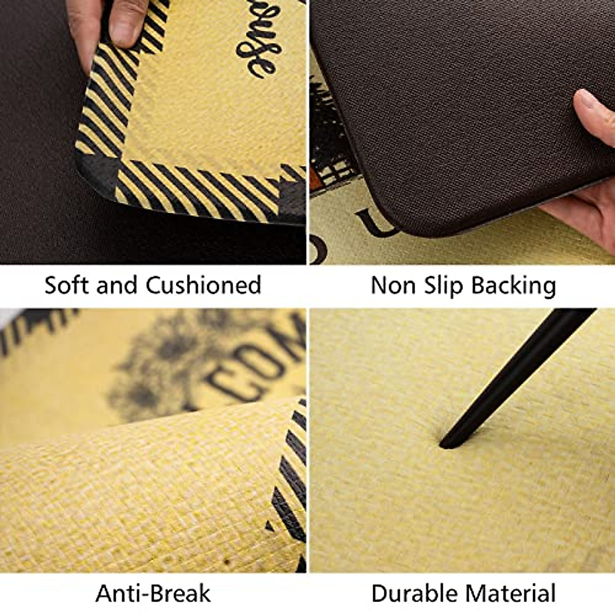 Kitchen Mat Set of 2 Farmhouse Anti Fatigue Floor Mat,Rooster Buffalo Plaid Sunflowers Kitchen Rug Sets PVC Leather Waterproof & Non-Slip Comfort Standing Mats for Kitchen,Sink,Office,Laundry