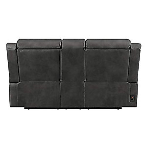 Coaster Furniture Shallowford Upholstered Reclining Power Headrest Loveseat with Console Hand Rubbed Charcoal Love Seats 609322PP