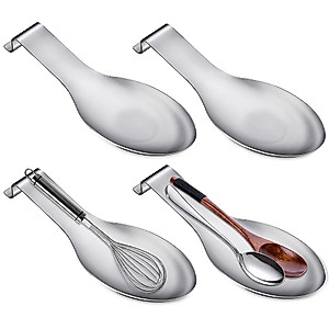 Supkiir Spoon Rest, 4 Pack Spoon Spatula Rest Stainless Steel for Kitchen Restaurant Home Use, Dishwasher Safe