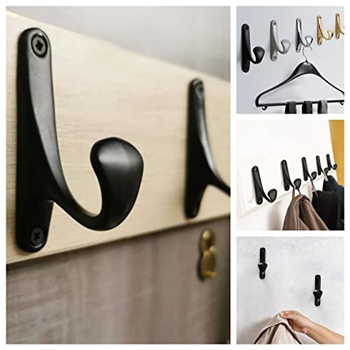 HomeDo Robe Towel Hooks, Wall Hooks Hat Rack, Metal Coat/Key Hooks, Wall Hanger Hat Hook for Office, Bathroom, Kitchen, Entryway (10, Aluminium-Black)
