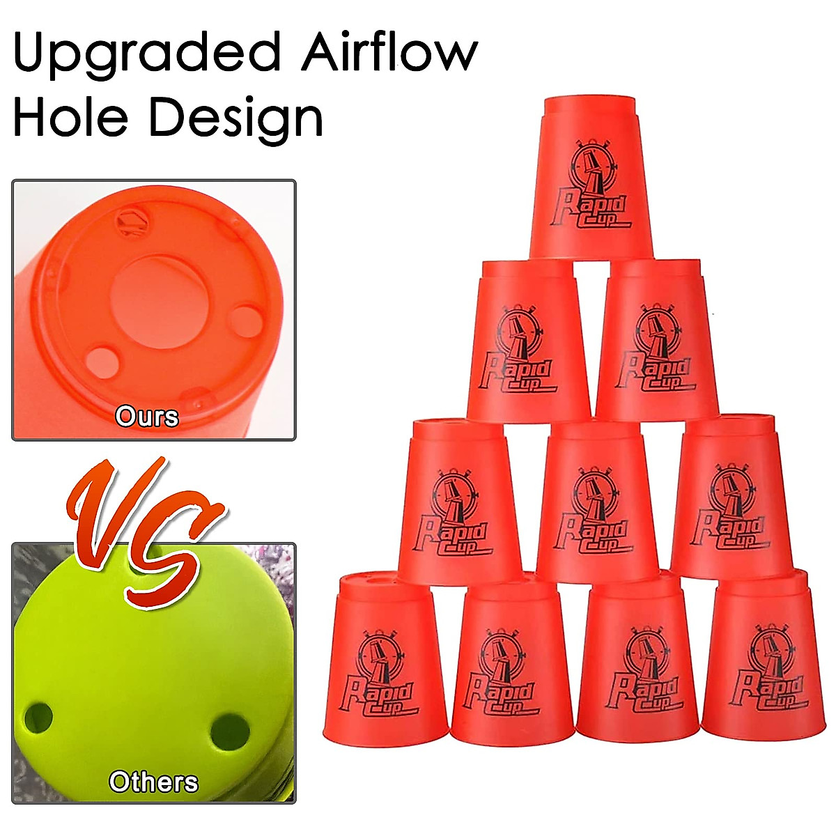 SEISSO Stack Cups, Stacking Cup Set Classic Speed Training Stack Game Toys for Boys Girls Kids Stacking Cups (12 Pack Red)