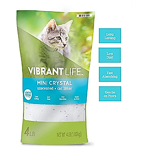 Vibrant Life Cat Litter Ultra Premium Crystals Litter, Unscented Non Clumping Cat Litter 4-Lb, 3 Packages One Pack