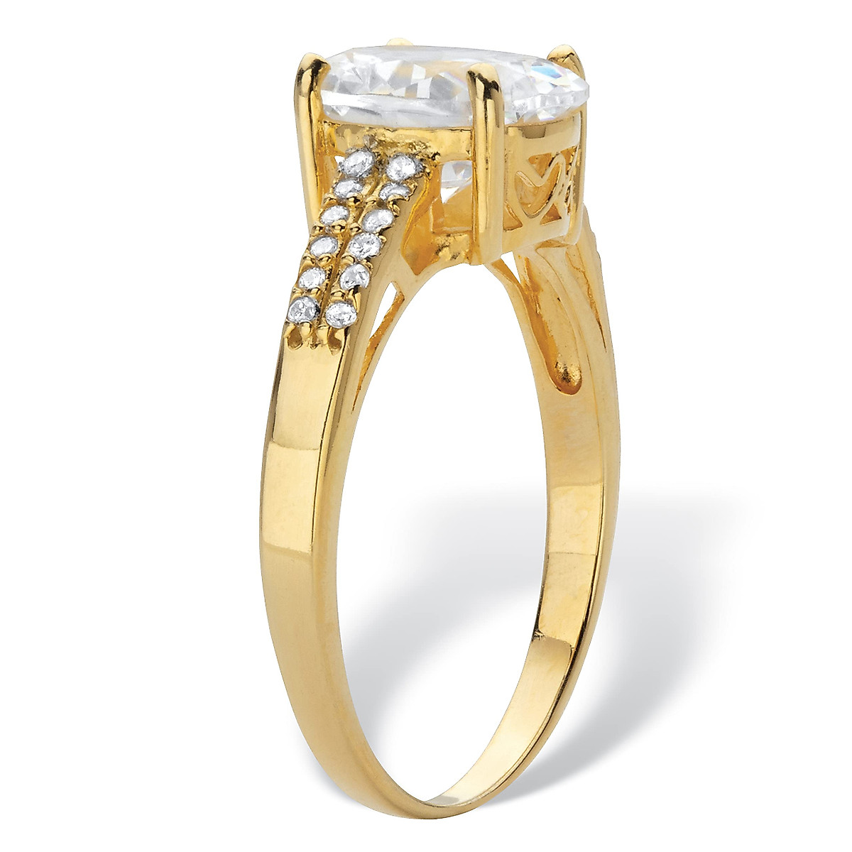 PalmBeach Jewelry 18k Gold-Plated or Platinum-Plated Sterling Silver Two Tone Oval Cut Cubic Zirconia Engagement Ring Size 6