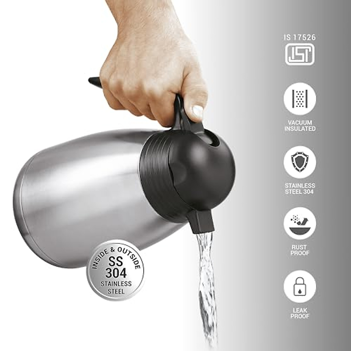 Milton Thermosteel Classic, 2000 ml | 68 oz | 2.1 qt. Stainless Steel Thermal Coffee Carafe, Hot and Cold for Long Hours, Vacuum Thermal Pot Flask for Tea a and Beverages, Rust and Leak-proof | Silver