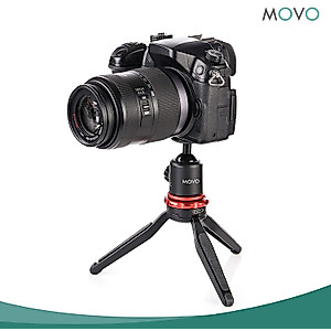 Movo Universal Mini Camera Tripod with Extendable Pole (MV-T1) Adjustable Head, Heavy-Duty Aluminum Travel Stand for DSLR, Mirrorless, GoPro, Smartphones, Compact, Portable