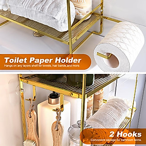 YIWANFW Over The Toilet Storage, Gold Over The Toilet Shelf Bathroom Organizers and Storage, 2-Tier Bathroom Shelves Over Toilet Bathroom Storage, Multi-Purpose Over Toilet Shelf Above Toilet Storage