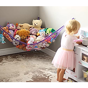 MiniOwls Storage Hammock Stuffed Toys Organizer - Fits 30-40 Plush Animals. Great Gift for Boys and Girls. Instead of Bins and Toy Chest – Displays Teddies Easily. (Purple, X-Large)