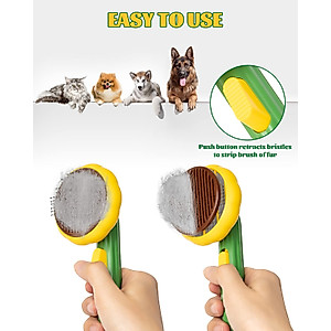Awpland Cat Brush for Shedding, Sunflower Shape Self Cleaning Slicker Brush for Dogs Cats Puppy Rabbits, Cat Hair Brush for Removing Loose Hair, Fur, Undercoat, Mats, Tangled Hair, Knots