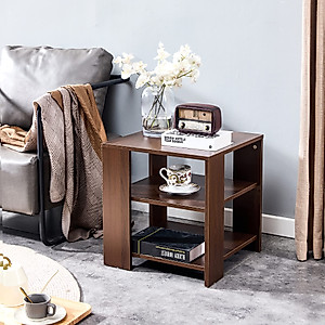Aimerive 3-Tier End Table, Wooden Square nightstand, Modern Living Room side table, Sofa Side Table with Storage Shelves, Small Table for Bed Room, Easy Assembly (Brown)
