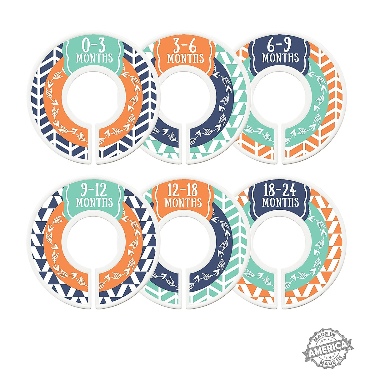 Modish Labels Baby Clothes Size Dividers, Baby Closet Organizers, Closet Size Dividers, Baby Closet Organizers, Clothes Organizer, Boy, Woodland, Arrows, Nordic, Boho, Navy Blue, Mint, Orange (Baby)