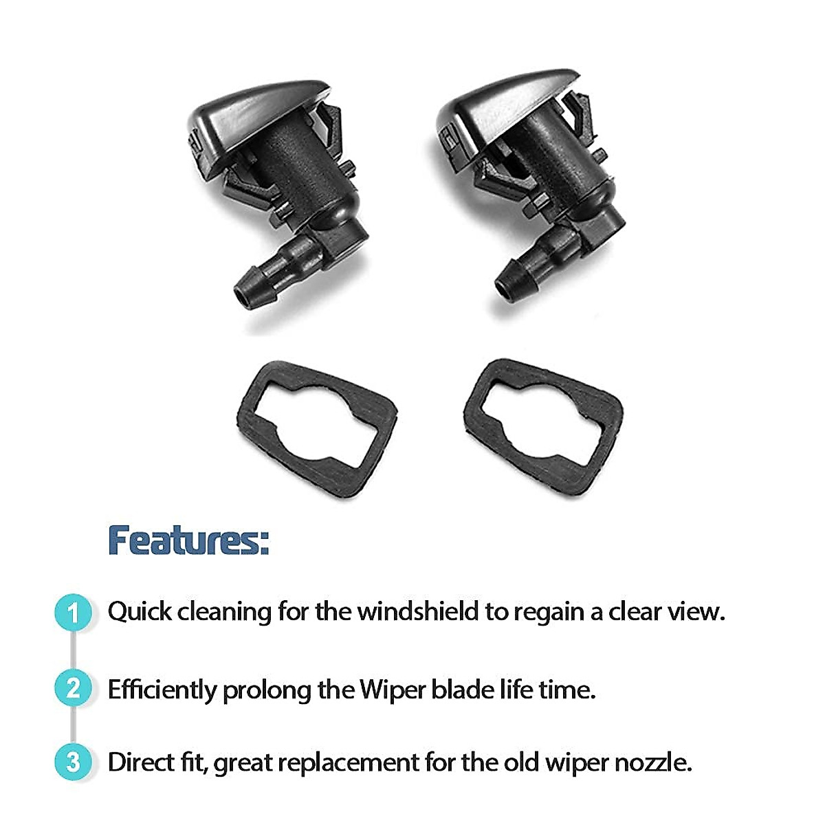 Front Windshield Washer Nozzle Wiper Spray Kit Compatible with 2008-2011 Ford Focus 2007-2011 Edge 2007-2010 Lincoln MKX Base Premium Sport OEM 8S4Z17603AA 7T4Z-17603-A (pack of 2)