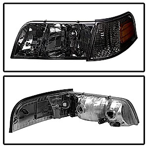 ACANII - For 1998-2011 Ford Crown Victoria Smoked Lens 4pcs Headlights w/Corner Signal Lights Replacement Set Left+Right