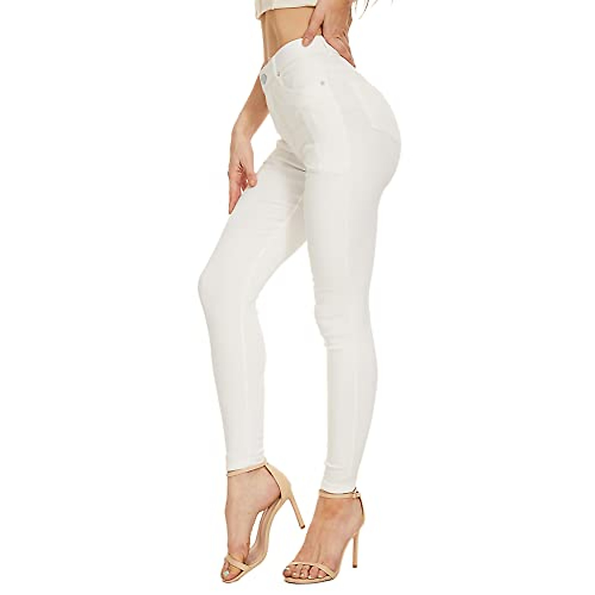 NanaDay Womens Hyper Stretch Skinny Pants Comfy Jeans with Pockets (Off-White, 2XL)