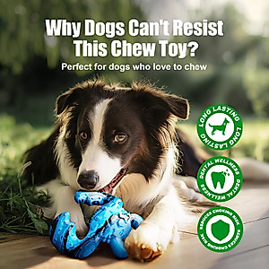 Ouilter Dog Toys for Aggressive Chewers, Dog Toys for Medium Large Dogs, Tough Nylon Dog Chew Toys with Bacon Flavor, Chew Toys for Aggressive Chewers, Blue