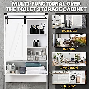 GORZING Over The Toilet Storage Cabinet,Above Toilet Storage Cabinet,Bathroom Storage Cabinet Over Toilet,Bathroom Organizer Over Toilet Adjustable Shelf,Sliding Door Toilet Storage Rack,White