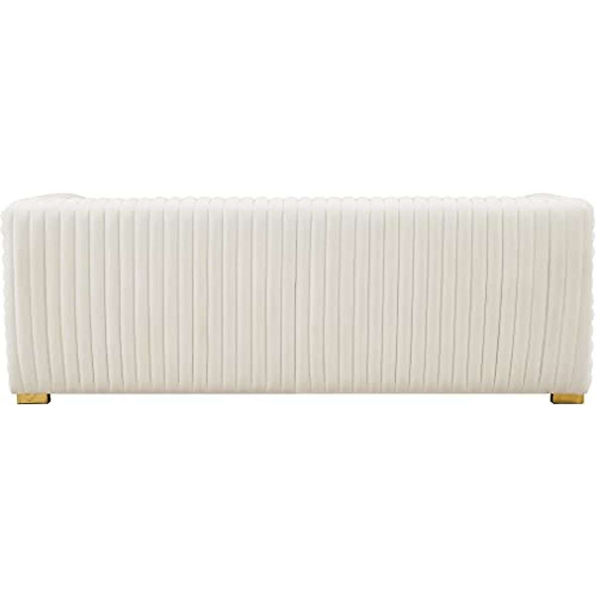 Meridian Furniture 640Cream-S Ravish Collection Modern | Contemporary Velvet Upholstered Sofa with Deep Channel Tufting + Both Gold & Chrome Legs Included