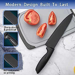 NIUXX 18-Pieces Kitchen Knives Set with Block, Universal Countertop Wood Knife Organizer with Cutting Board, Large Knife Holder for Scissor and Sharpener, Ideal Gift Choices