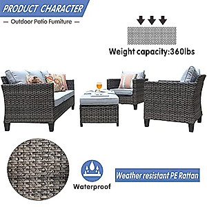 ovios Patio Furniture, Outdoor Furniture Sets, Modern Wicker Patio Furniture Sectional and 2 Pillows, All Weather Garden Patio Sofa, Backyard, Steel (Grey)