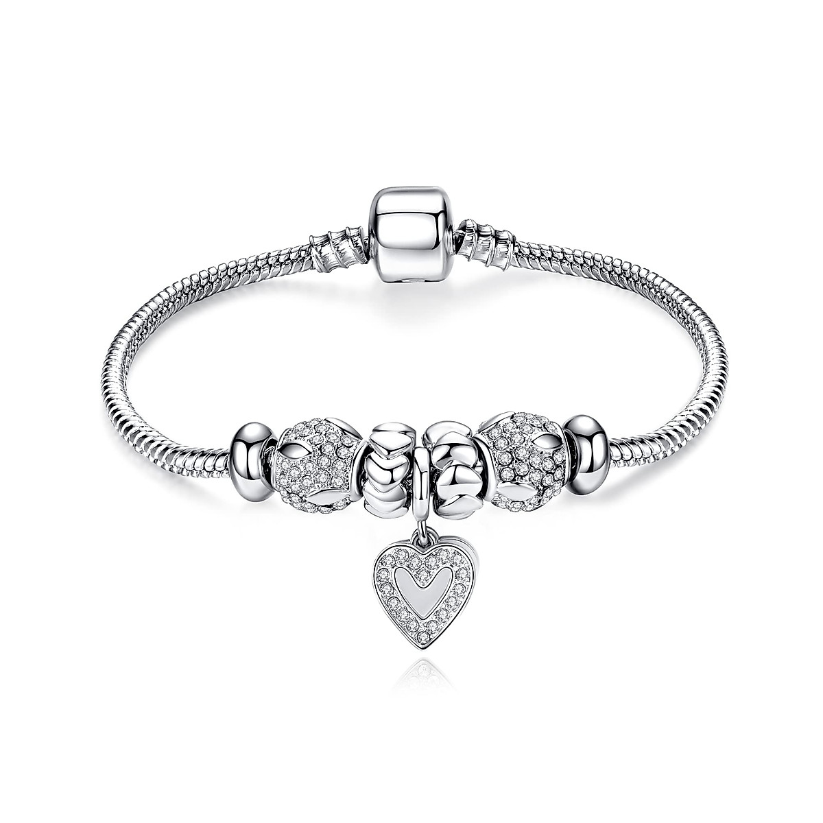 RIMAYZI 14K Gold Plated Charm Bracelet for Women, Women's Charm Symbol Bracelets, Gifts for Mother's Day, Mom, Her, Wife (Platinum Heart)