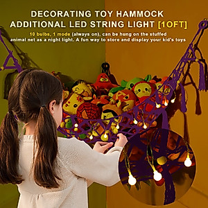 KOHUIJOO Stuffed Animal Net or Hammock Macrame Toy Hammock for Stuffed Animals With Lights Plush Toy Storage Hammock Corner Hanging Mesh Net Boho Nursery Organizer for Kidroom Playroom Purple