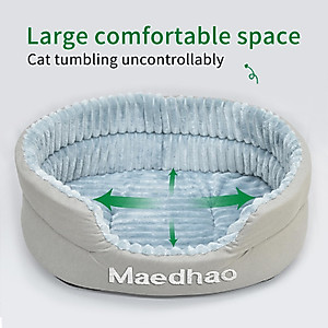 Maedhao Cat Bed,Cat Beds for Indoor Cats,Cat Bed with Washable,Waterproof Bottom,Foldable Cat Hidewawy,Grey Fluffy Cat Calming Cushion Beds