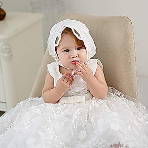 CareCheer Sleeveless Ivory Long Baby Girl Christening Baptism Dress Flower Girl Dedication Blessing Gown (6-12 Months)