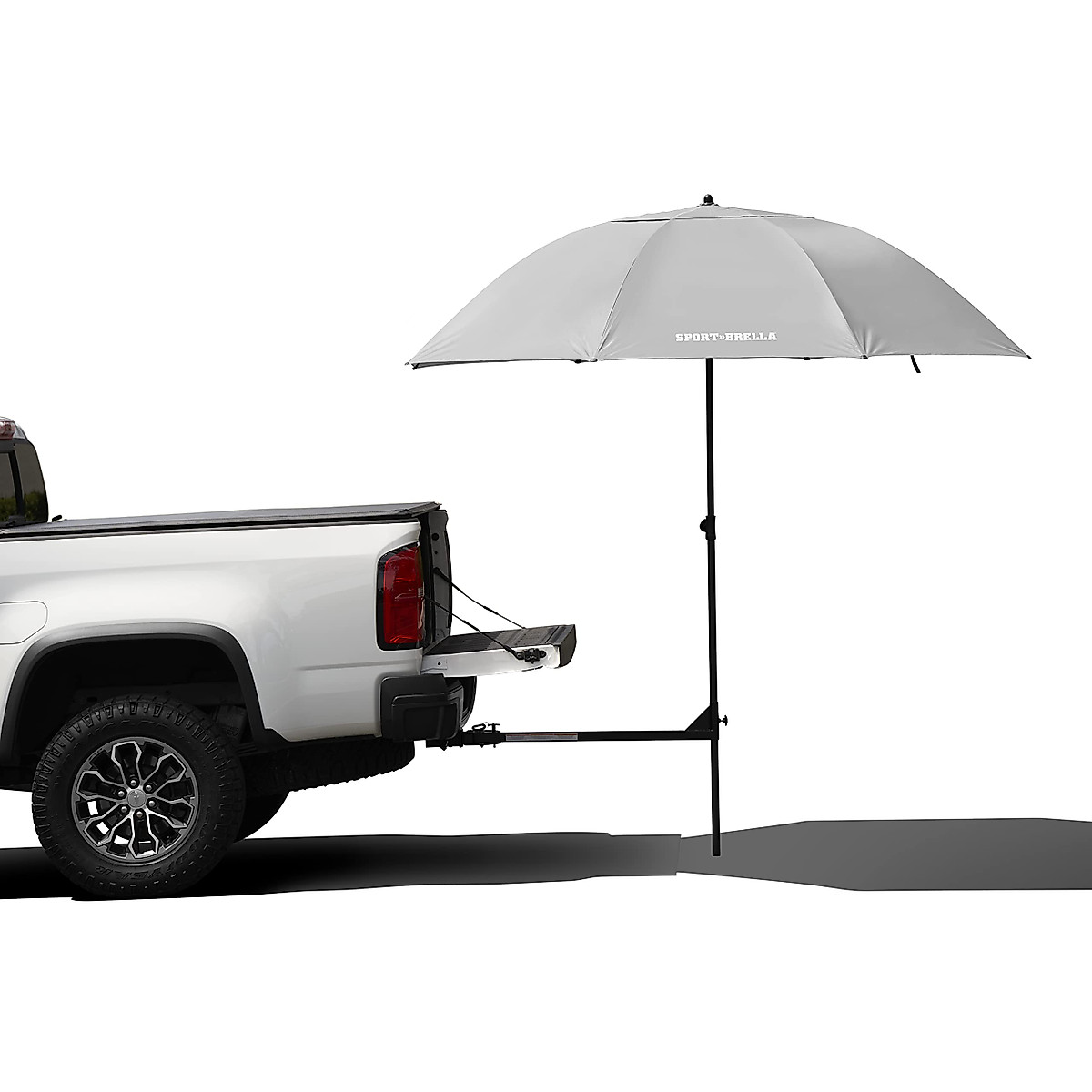 Sport-Brella Umbrella with Holder and Stand That Fits into Trailer Hitch for Tailgates, Grey