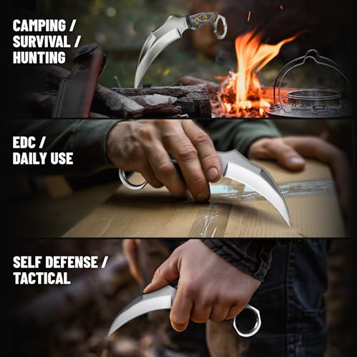 Tactical Karambit Knife with Sheath - Micarta Handle - Fixed Mirror Polished 440C Steel Blade - Small Karambits for Camping Hunting Survival EDC for Men and Women - Fathers Day Gift 2534