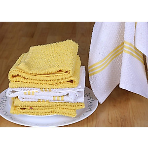 AMOUR INFINI Kitchen Towels Pack of 4 Absorbent, Quick Drying Premium Terry Cotton Dish Towel with Hanging Loop 16x28 Inch Hand & Tea Towels (Yellow)